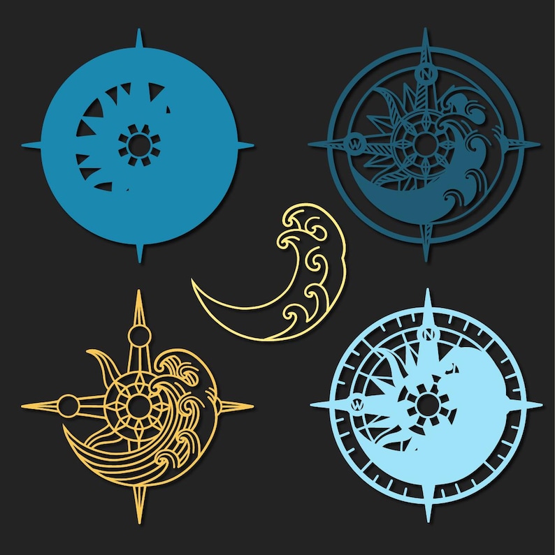 Nautical Compass & Waves SVG. Laser Cut File. Layer Construction ...
