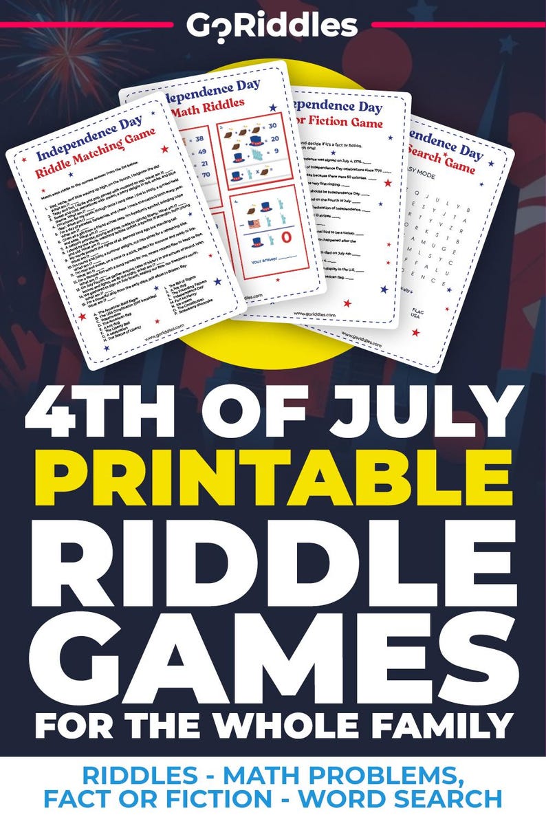 4th of July Printable Games Bundle | Riddle Match, Word Search, Fact or ...