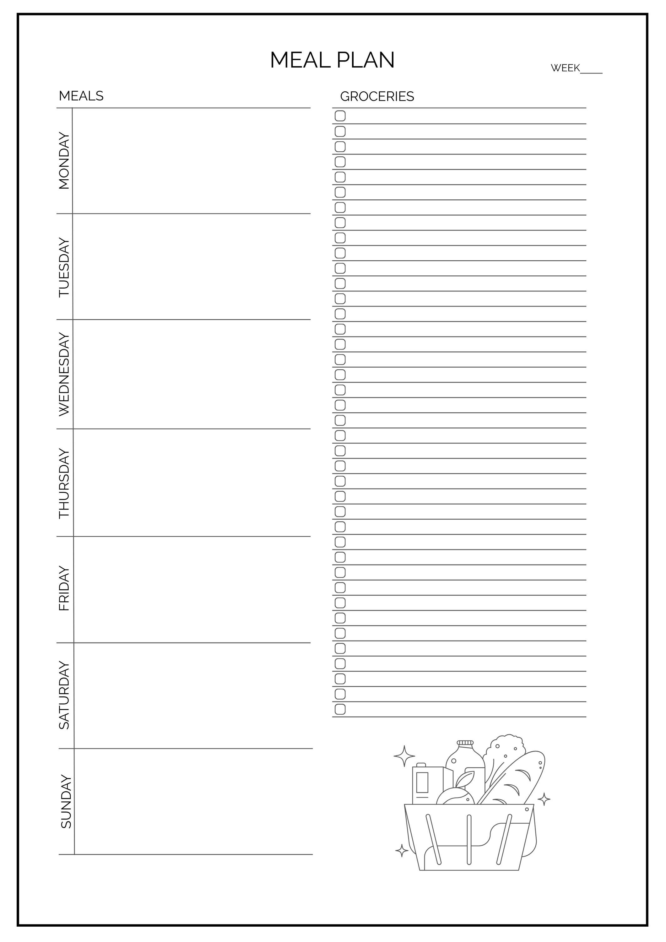 Minimalist Weekly Meal Planner: Grocery List Printable (A4/US Letter ...