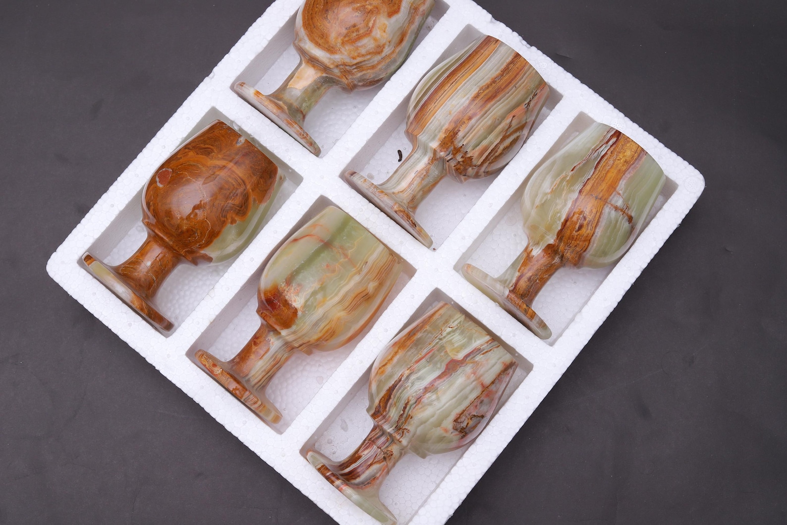 Natural Marble Onyx Goblet Set of 6 –handcrafted Natural Stone Wine ...