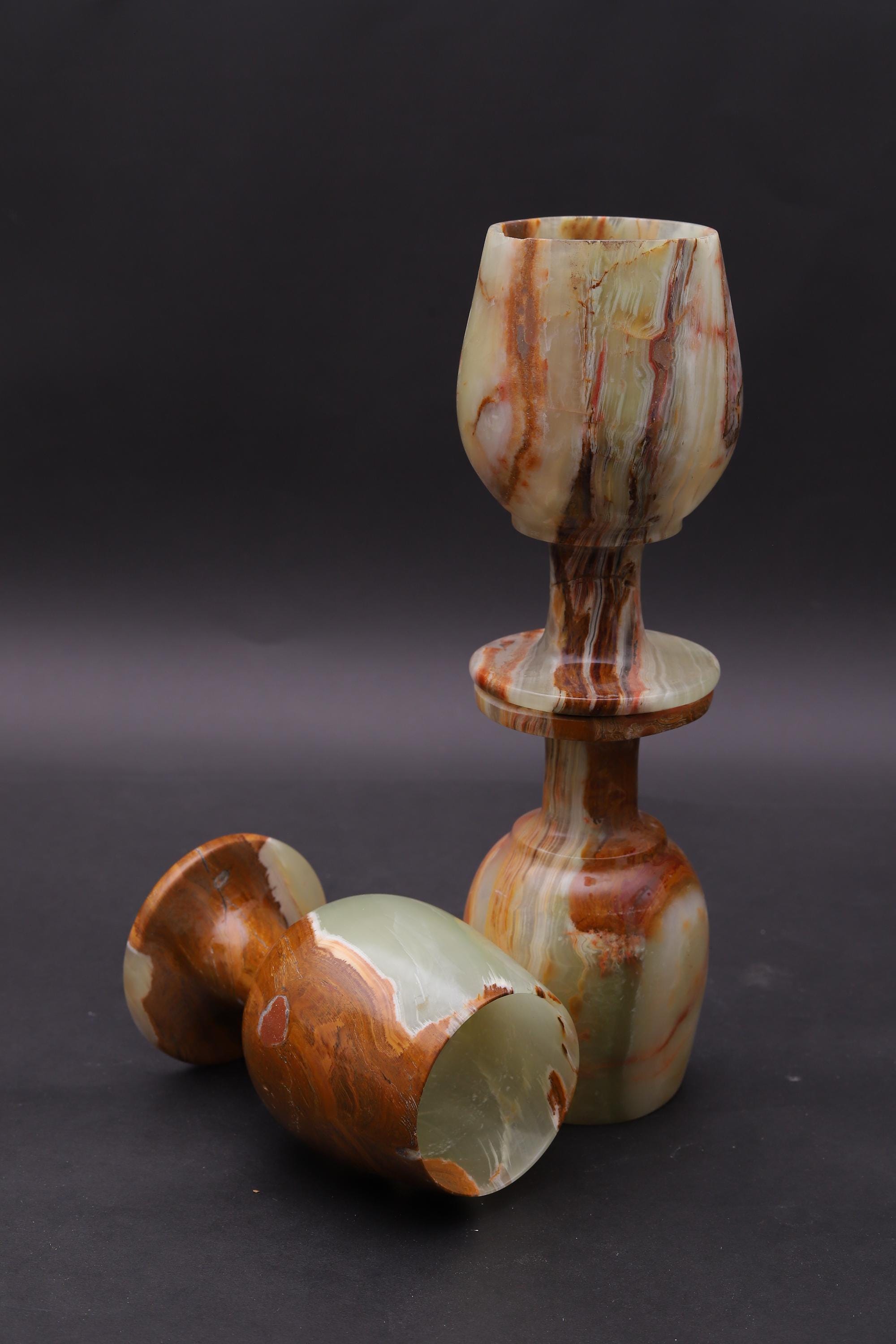 Natural Marble Onyx Goblet Set of 6 –handcrafted Natural Stone Wine ...
