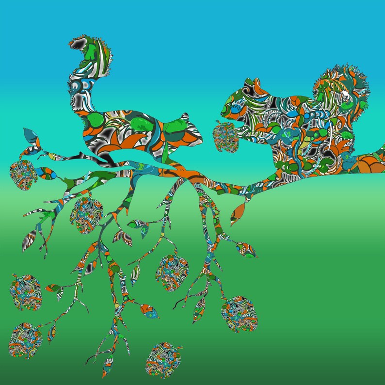 Squirrel Painting, POP ART Abstract Painting Squirrel Art Print, Hippy ...