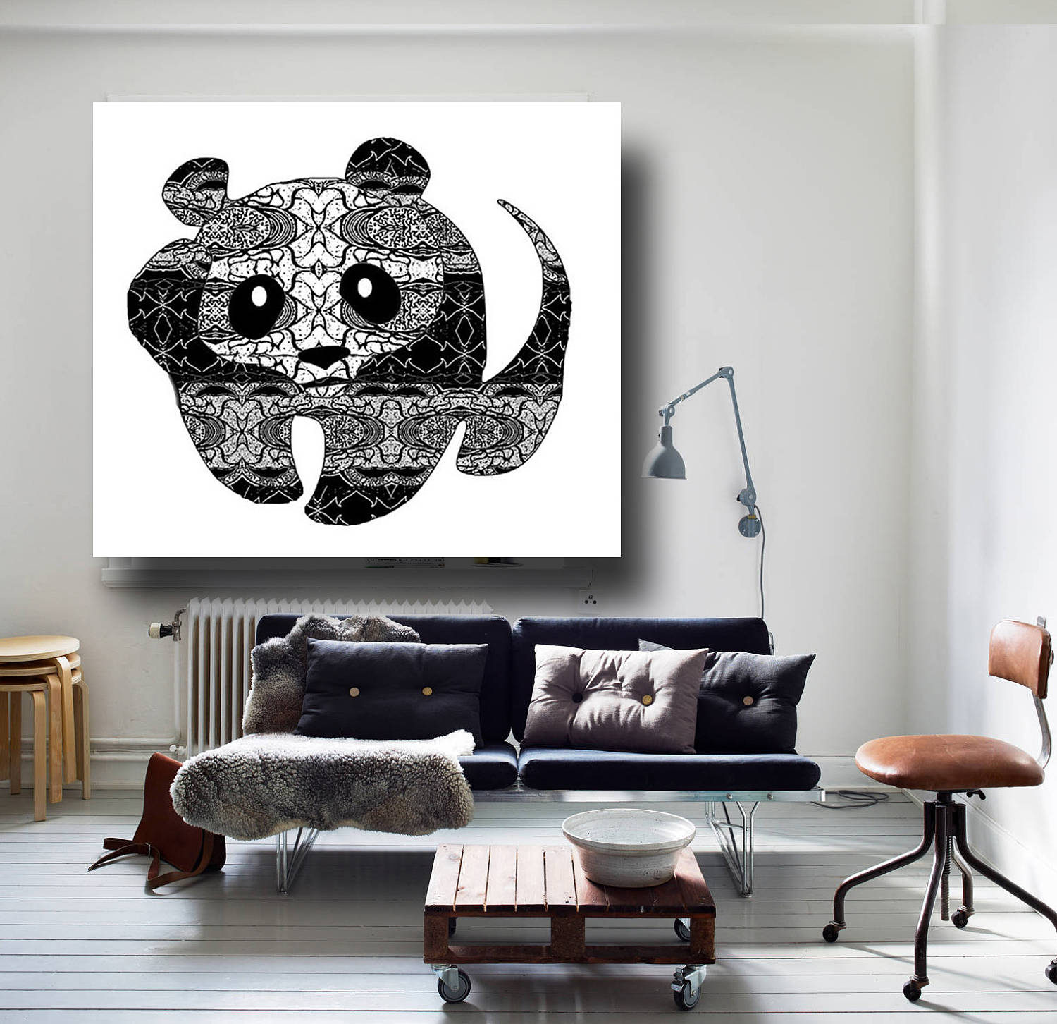 PANDA PAINTING Black and White Abstract Painting Modern - Etsy