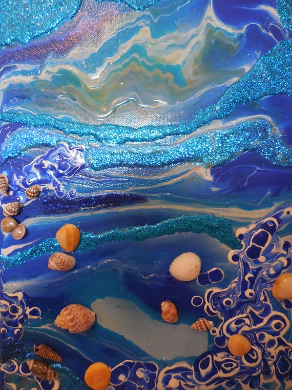 Paint Pouring Art ORIGINAL OCEAN ART Ocean Painting | Etsy