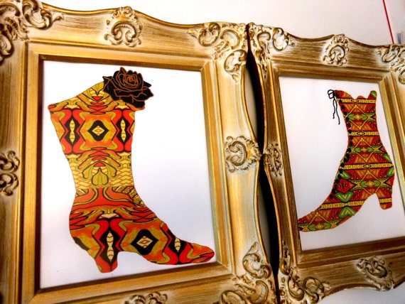 Victorian Shoes Framed Art PRINTS Antique Shoe Art PAIR | Etsy