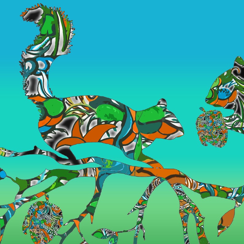 Squirrel Painting, POP ART Abstract Painting Squirrel Art Print, Hippy ...