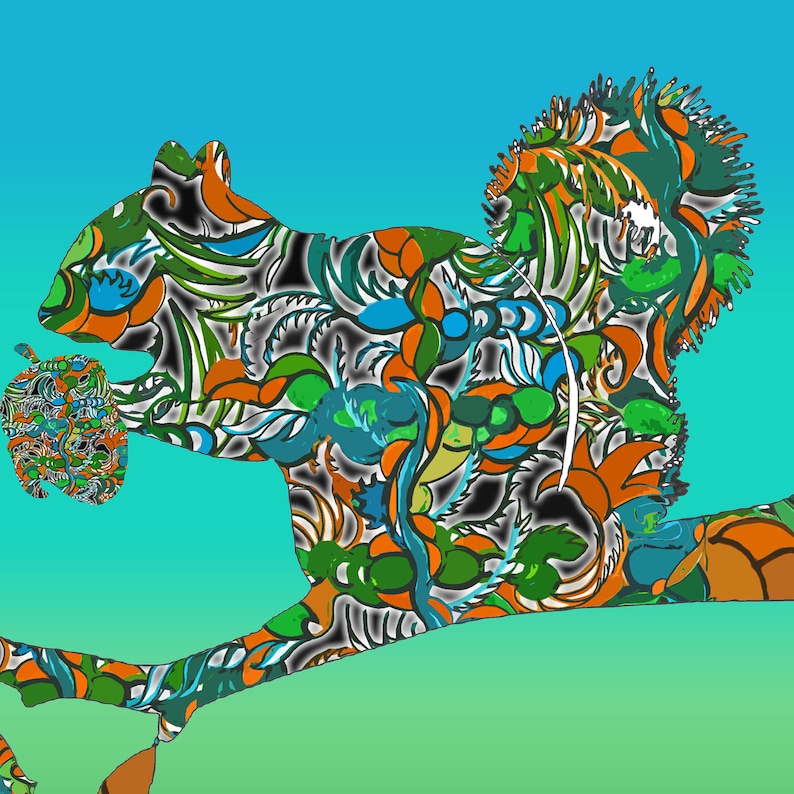 Squirrel Painting, POP ART Abstract Painting Squirrel Art Print, Hippy ...
