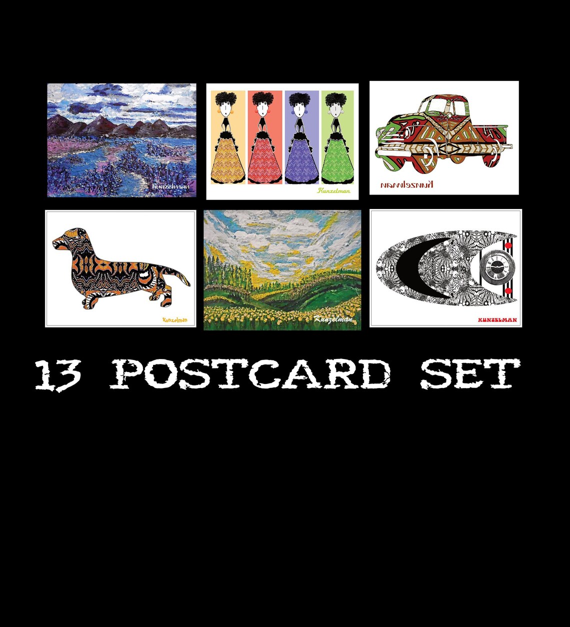 ARTIST ORIGINAL POSTCARD Set, Set of 13 Postcards, Landscape Paintings ...