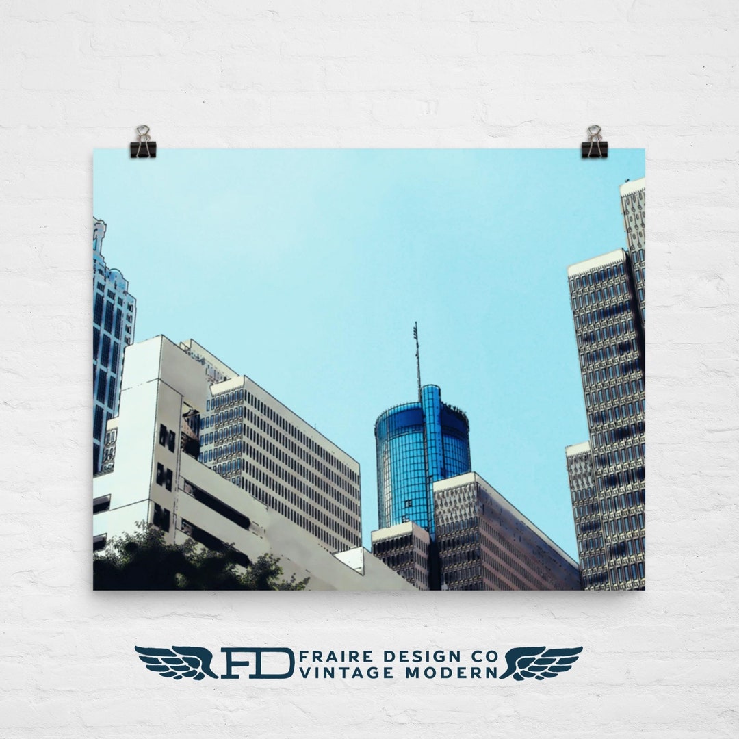 Atlanta Skyline Early 2000s Art Print - Vintage Urban Architecture Wall ...