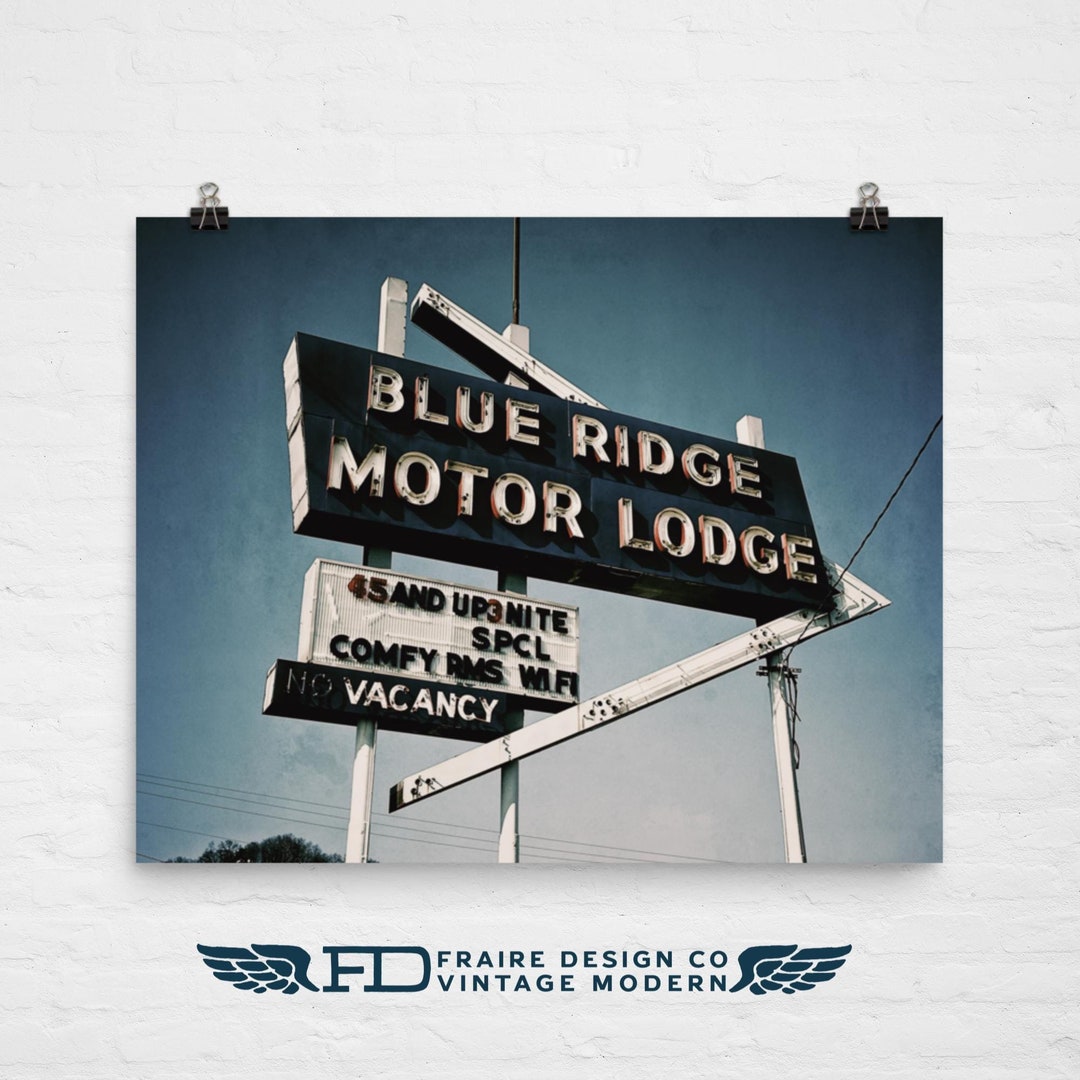 Blue Ridge Motor Lodge Sign Art Print Vintage Motel Sign Photography ...