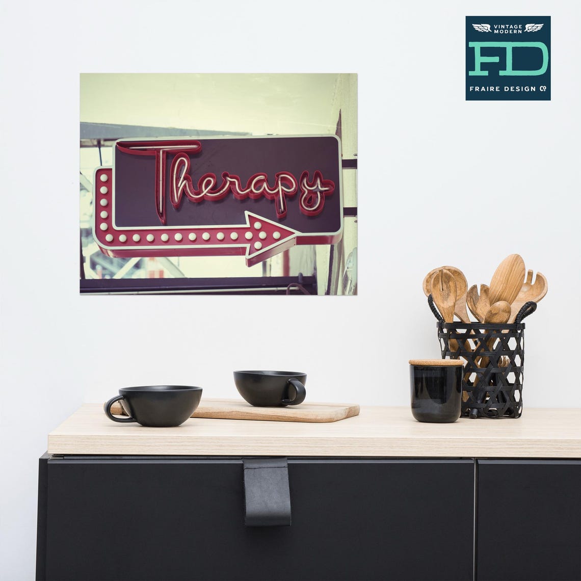 Therapy Neon Sign Art Print - Fun Retro Wall Decor, Gifts for ...