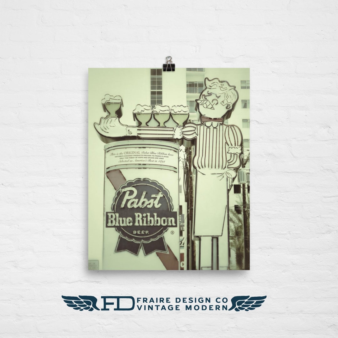 Vintage Pabst Blue Ribbon Bar Sign Art Print - Retro Man Cave Wall Art ...