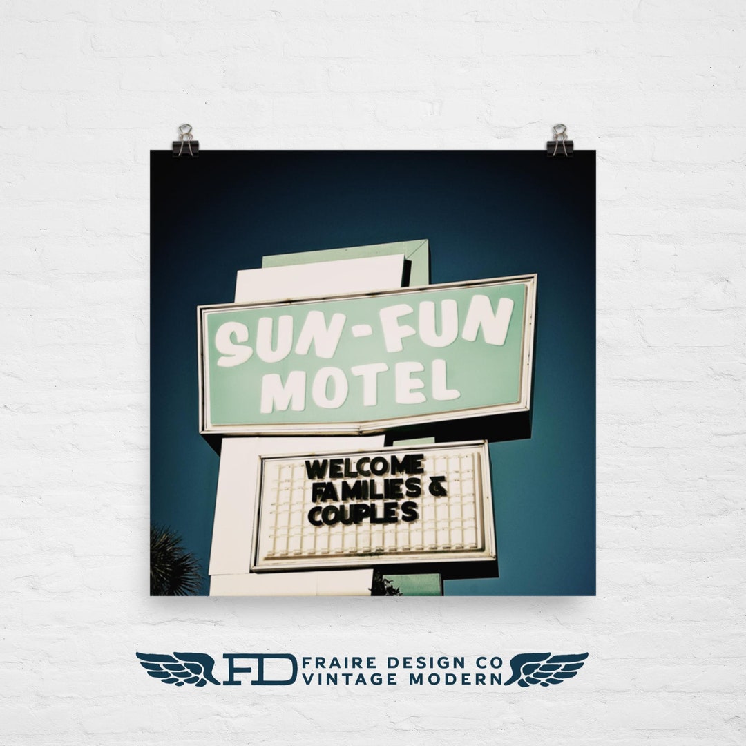 Sun Fun Motel Sign Art Print - Mid-century Americana Decor, Travel ...