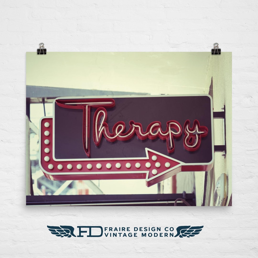 Therapy Neon Sign Art Print - Fun Retro Wall Decor, Gifts for ...