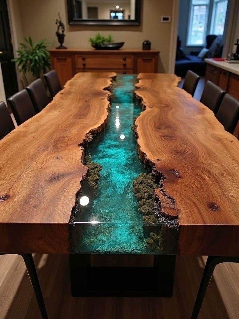 Handmade Epoxy Resin River Table – Custom Wood River Design Coffee or ...