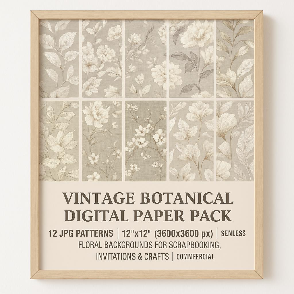 Vintage Floral Digital Paper Pack: Seamless Botanical Patterns ...