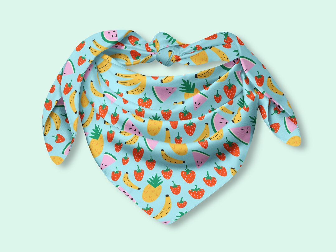 Colorful Fruit Square Silk Scarf Turquoise - Etsy