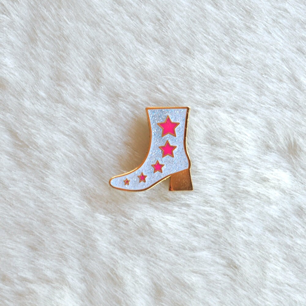 Enamel Pin, Disco Boot, Glitter Neon Pink, Star Gifts Under 10 Lapel ...