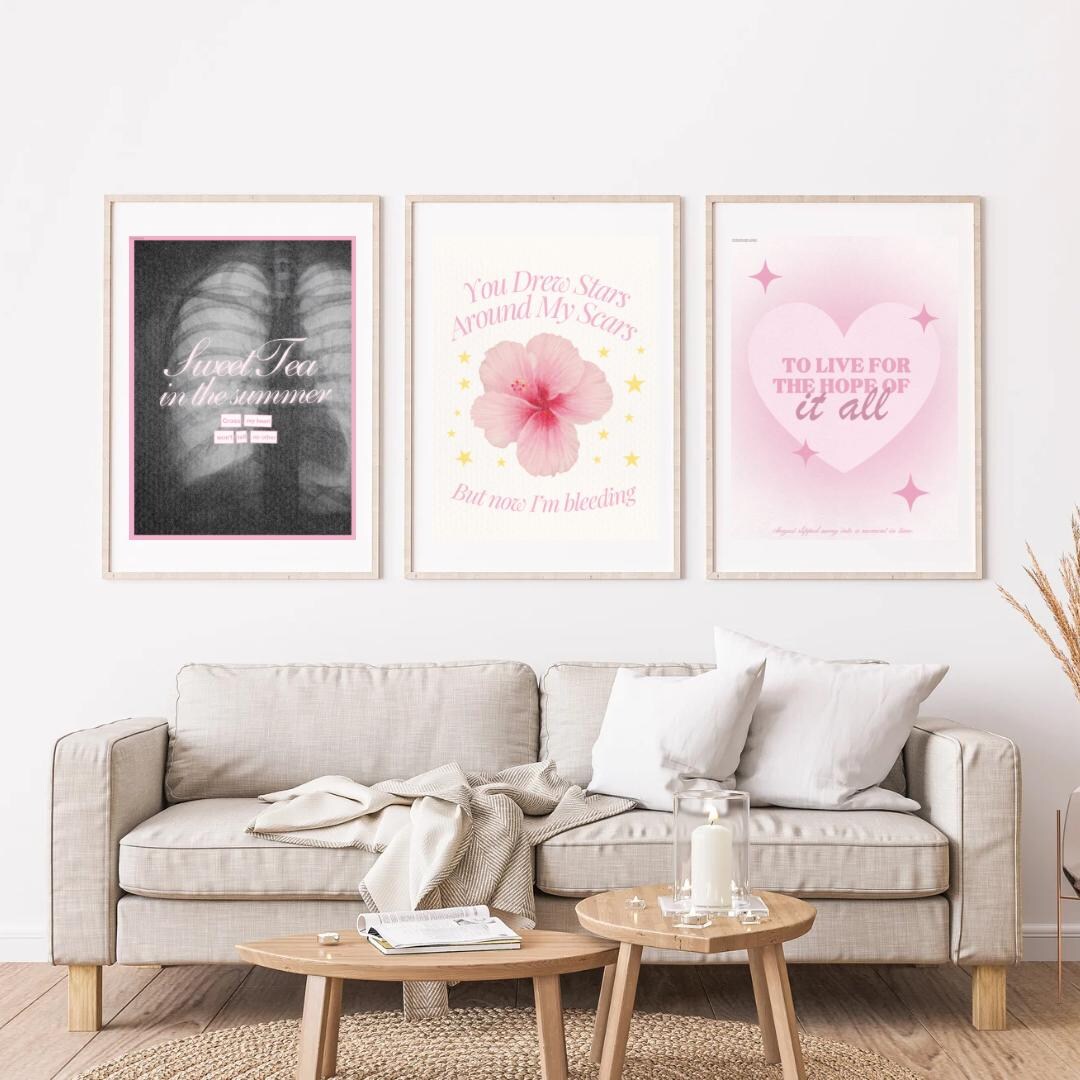 Taylor Swift Folklore Inspired Lyrics Poster Set of 3 | Pink Printable ...