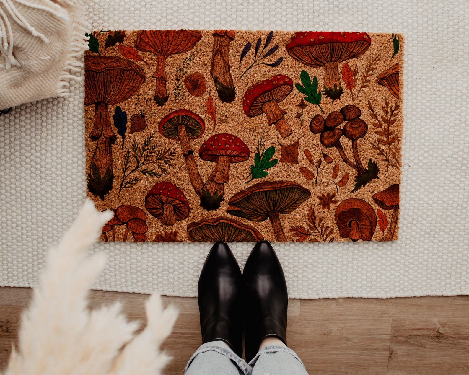Mushroom Coir Doormat: Cottagecore Fall Decor, Botanical Entry Rug - Etsy