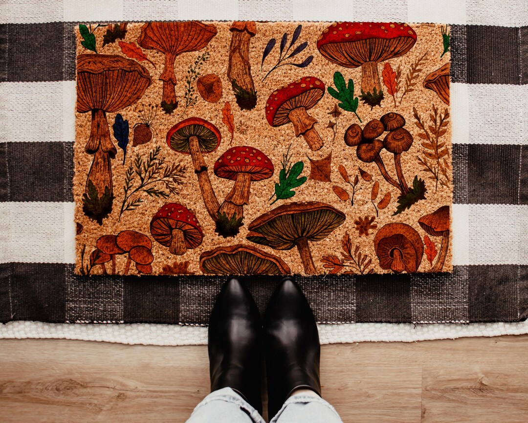 Mushroom Coir Doormat: Cottagecore Fall Decor, Botanical Entry Rug - Etsy