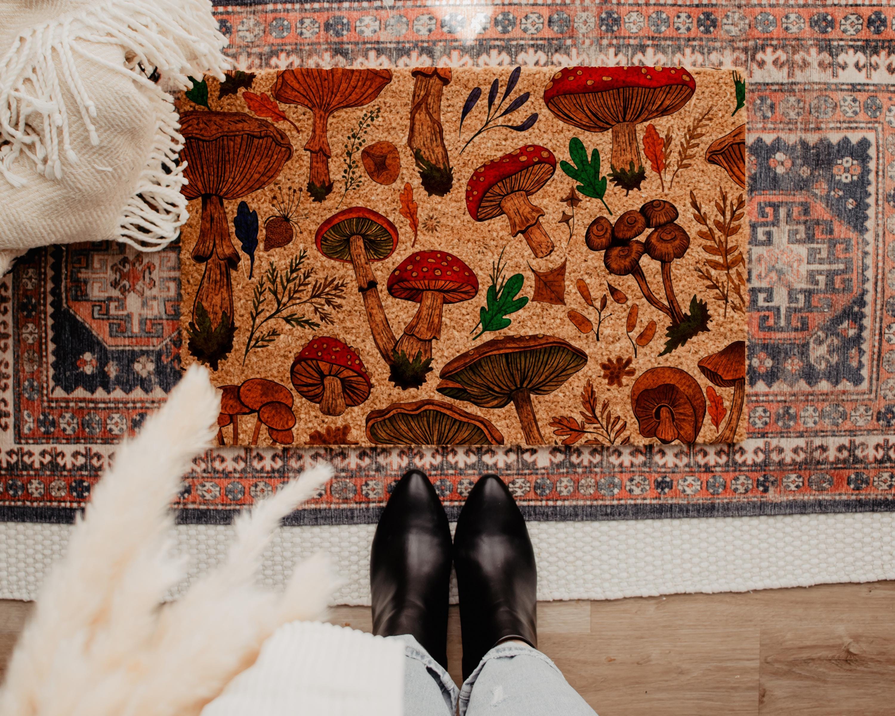 Mushroom Coir Doormat: Cottagecore Fall Decor, Botanical Entry Rug - Etsy