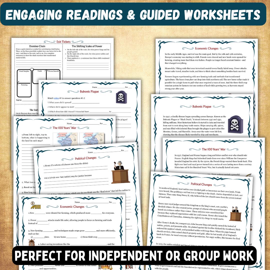 Decline of Feudalism Worksheets | Medieval Europe Activities (digital ...
