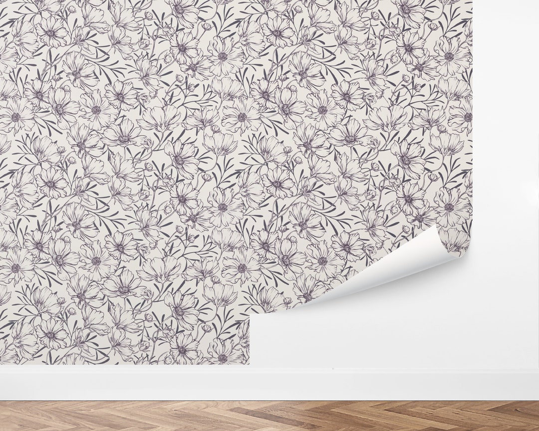 Custom Floral Peel and Stick Wallpaper, Removable Wallpaper - Cosmos ...