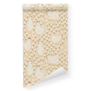 Hens Yard Chicken Farmhouse Wallpaper, Cottagecore Nursery Wall Decor ...