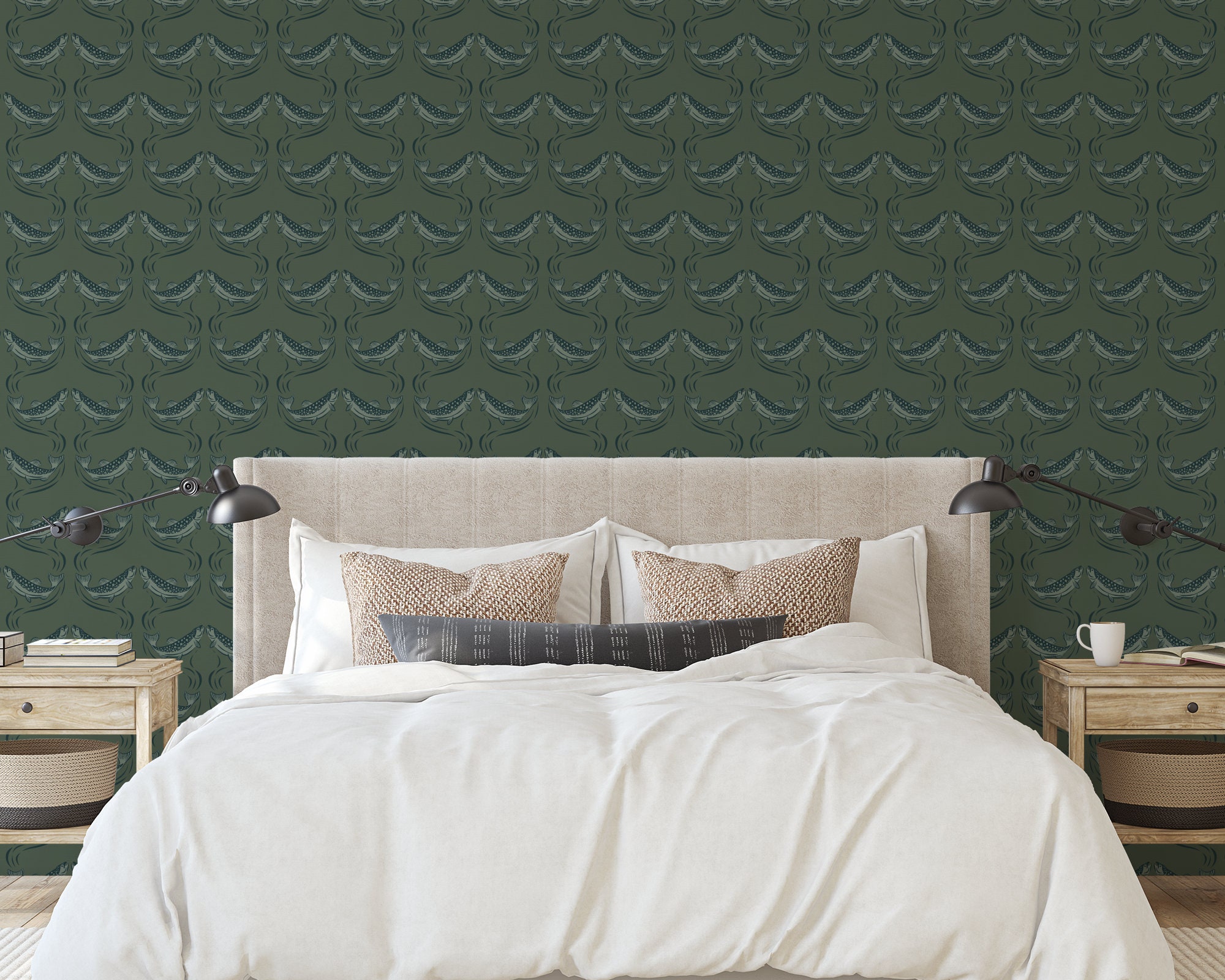 Custom Cabin Peel and Stick Wallpaper, Removable Wallpaper - Trout ...