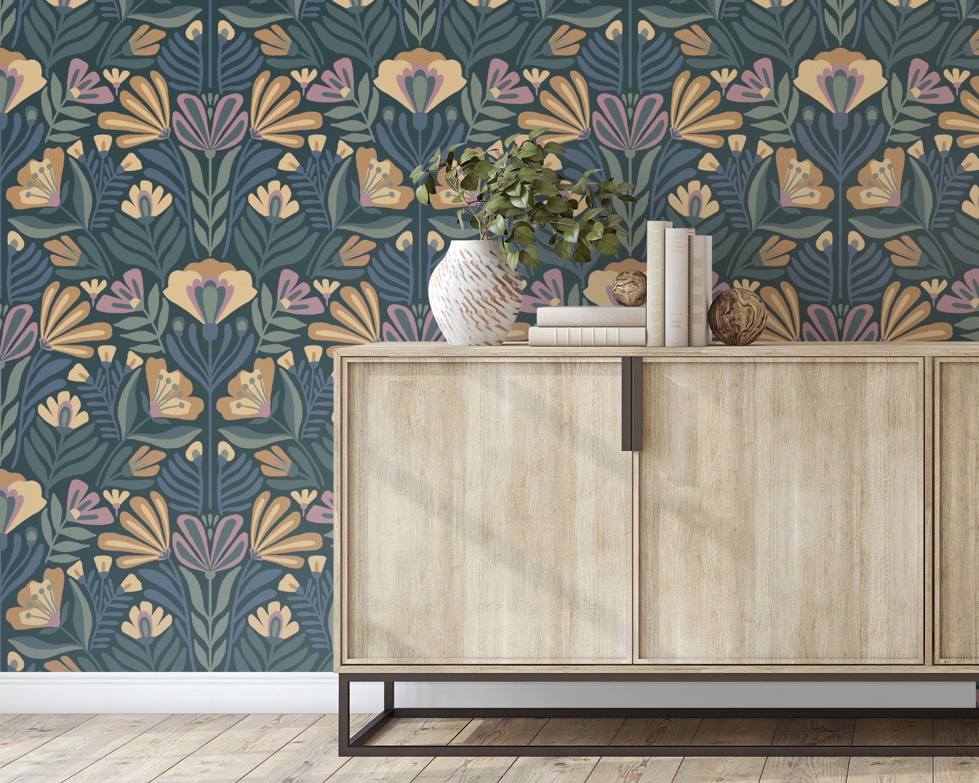 Custom Floral Peel and Stick Wallpaper, Removable Wallpaper - Damask ...