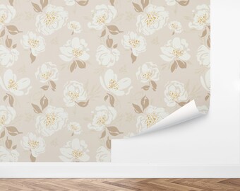 Modern Neutral Floral Wallpaper. Neutral Colors. Peel and Stick ...