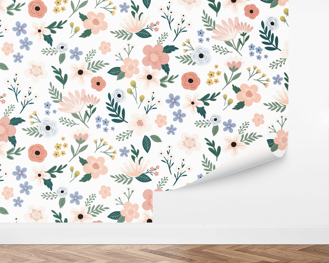 Custom Floral Peel and Stick Wallpaper, Removable Wallpaper - Playful ...