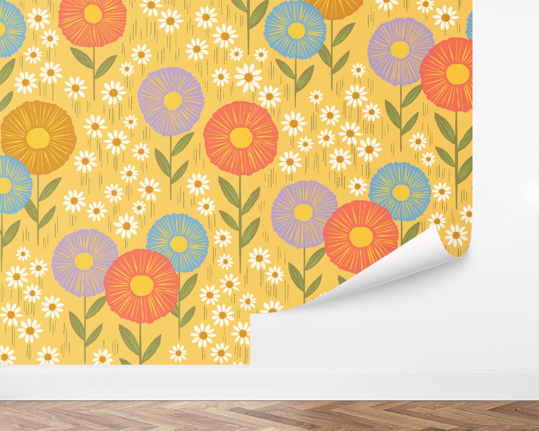 Custom Floral Peel and Stick Wallpaper, Removable Wallpaper - Daisy ...