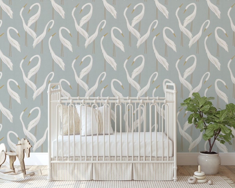 Mod Heron Wallpaper Midcentury Modern Birds Ocean - Etsy