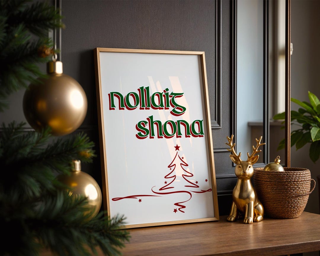 Nollaig Shona Irish Christmas Print | Minimalist Tree, Gaelic Holiday ...