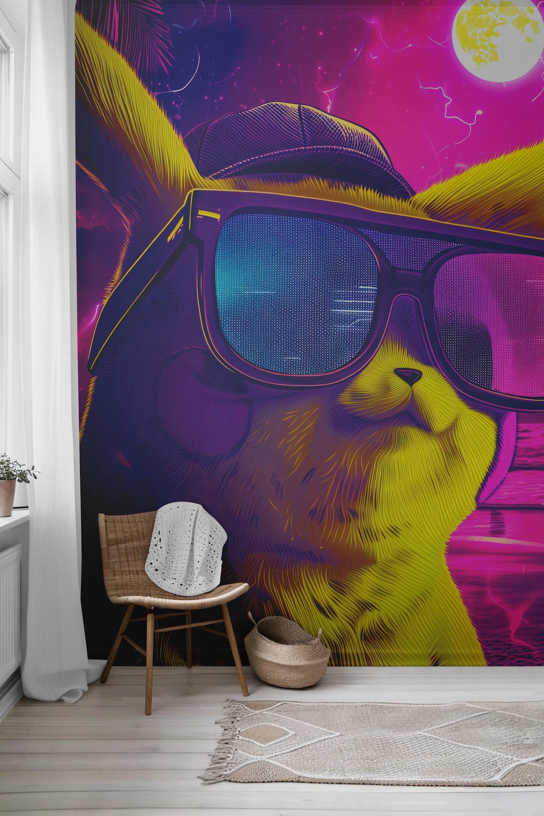 Pikachu Wall Mural, Vaporwave Pokemon Wall Art, Retro Anime Decor for ...