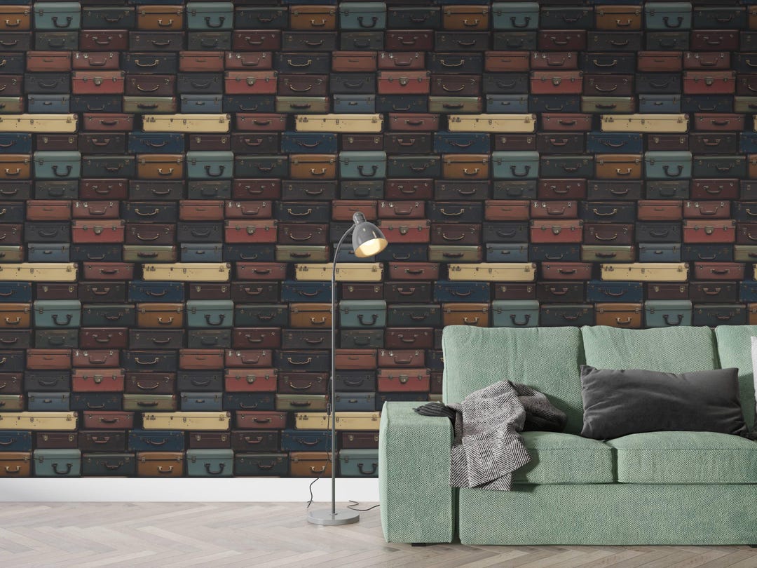 Vintage Suitcase Peel and Stick Wall Mural, Retro Luggage Canvas ...