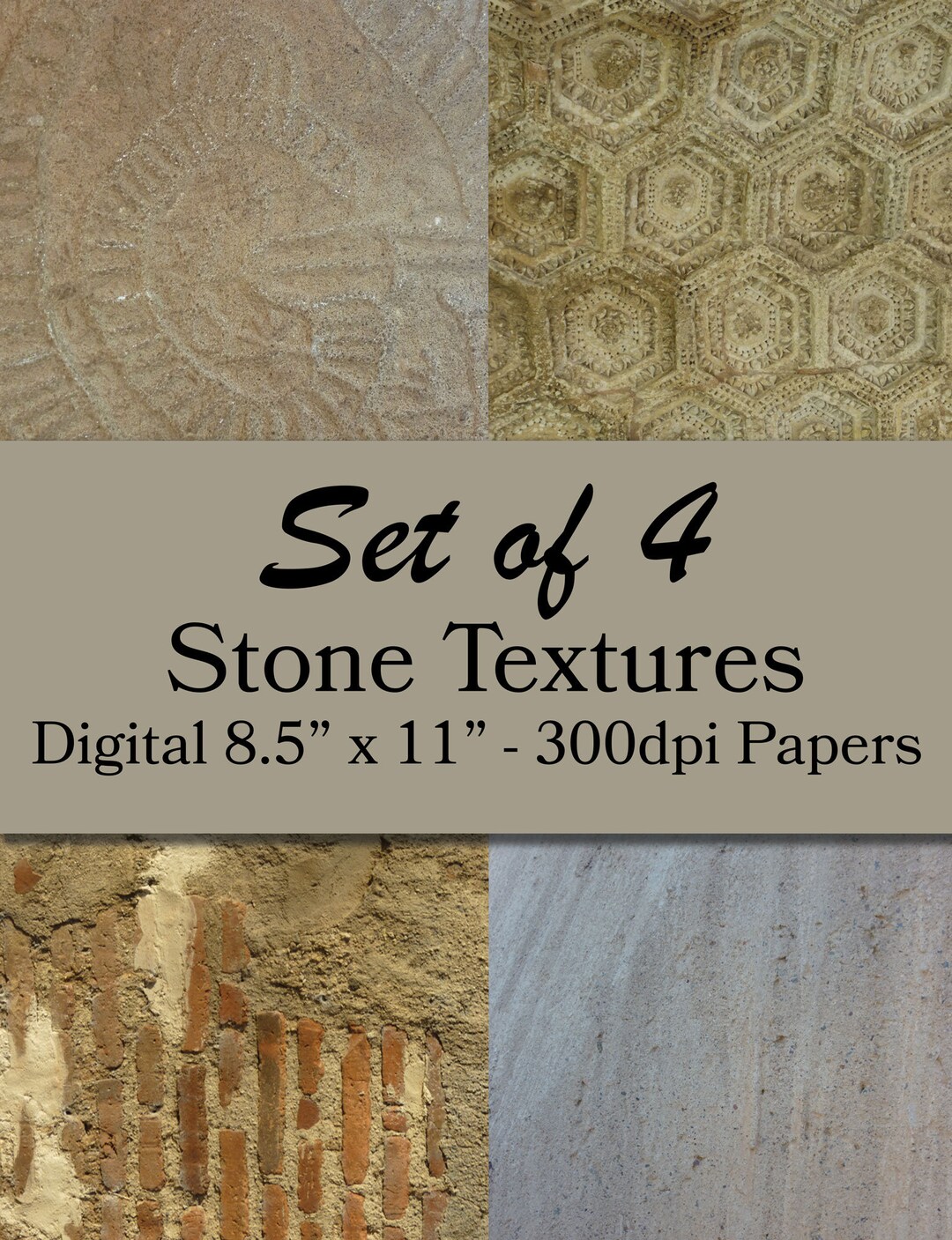 Digital Printable Collage Scrapbook Paper Pack 8.5 X 11 Patterned Stone ...