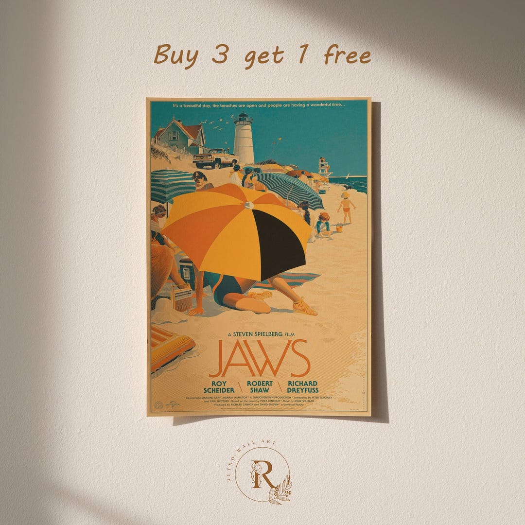 Jaws Poster | Movie Wall Decor | Retro Film Print | Home Theater Art ...
