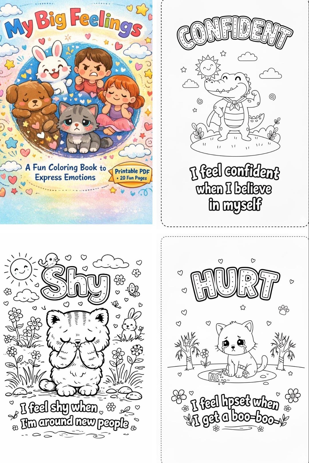 Feelings Coloring Book for Kids, Emotional Learning (instant Download ...