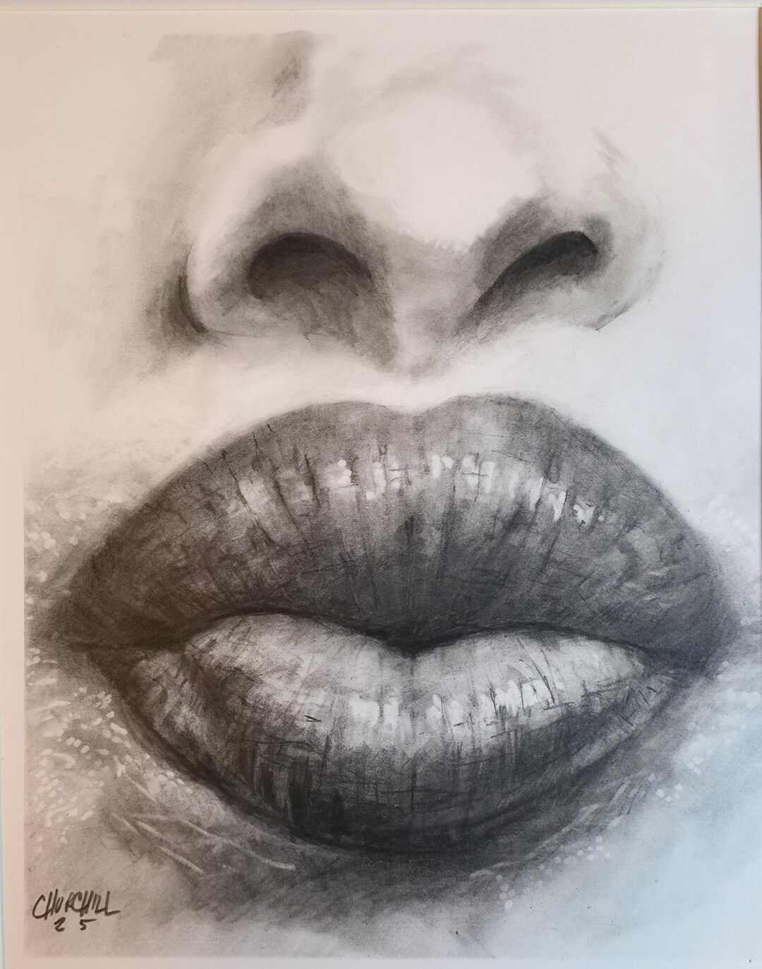 Framed Original Pencil Drawing-kissy Lips - Etsy