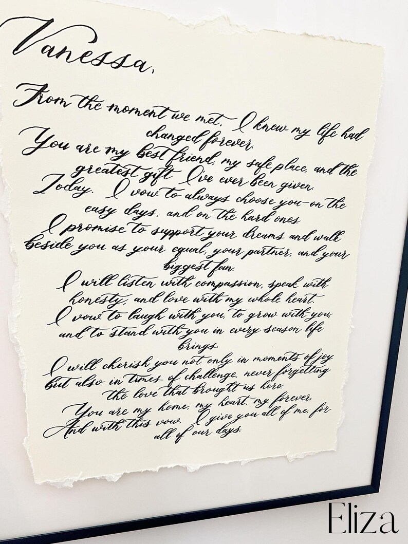 Custom Calligraphy Love Letter: Handwritten Wedding Vows, 100% Cotton ...