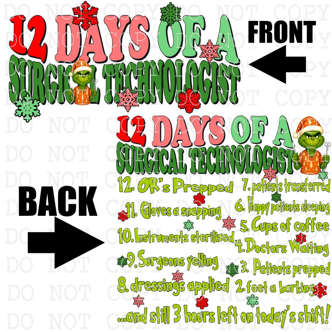 12 Days of a Surgical Technologist PNG Christmas Designs (digital ...