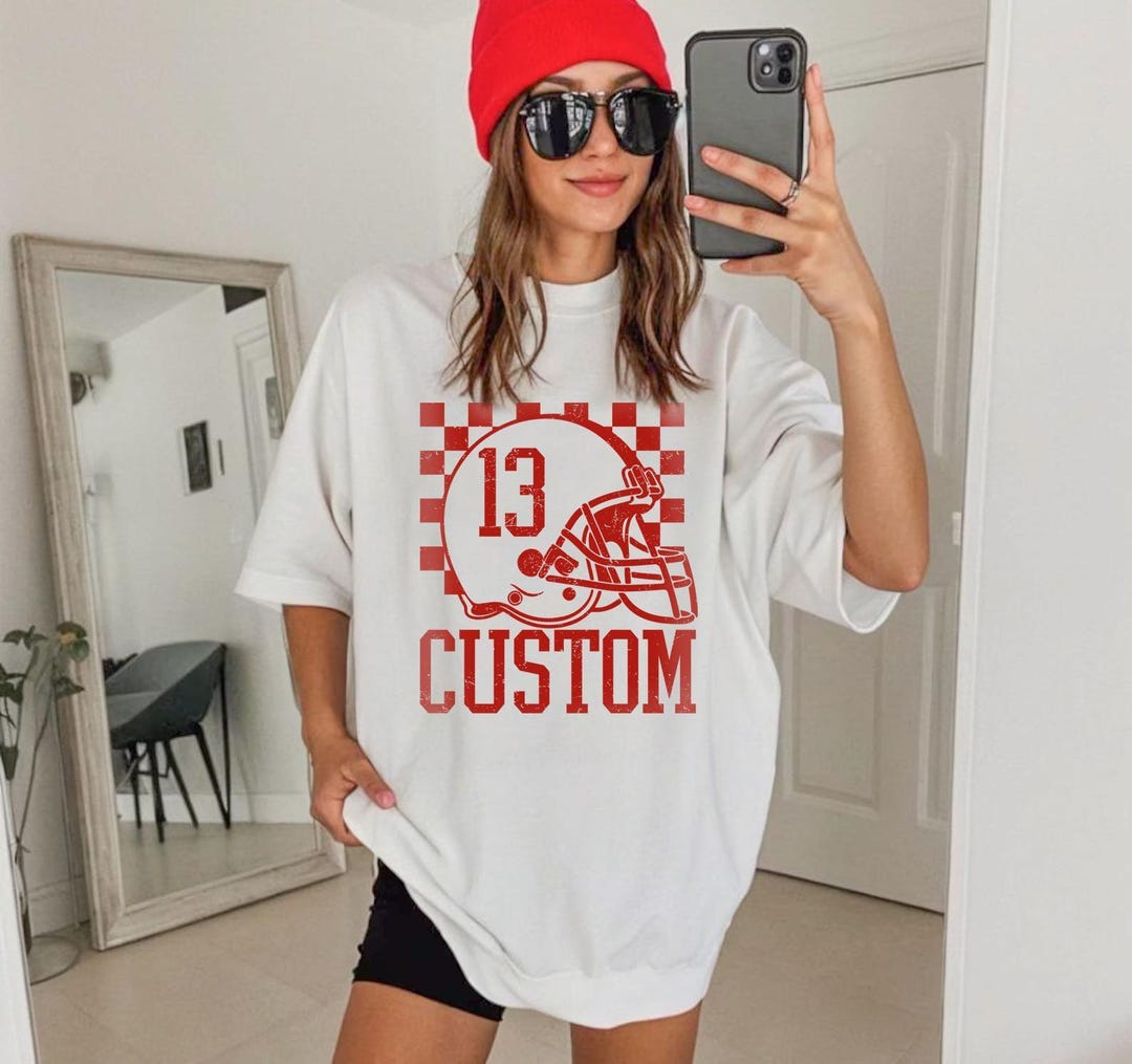 Comfort Colors Custom Checkered Football Name and Number Tshirt,custom ...