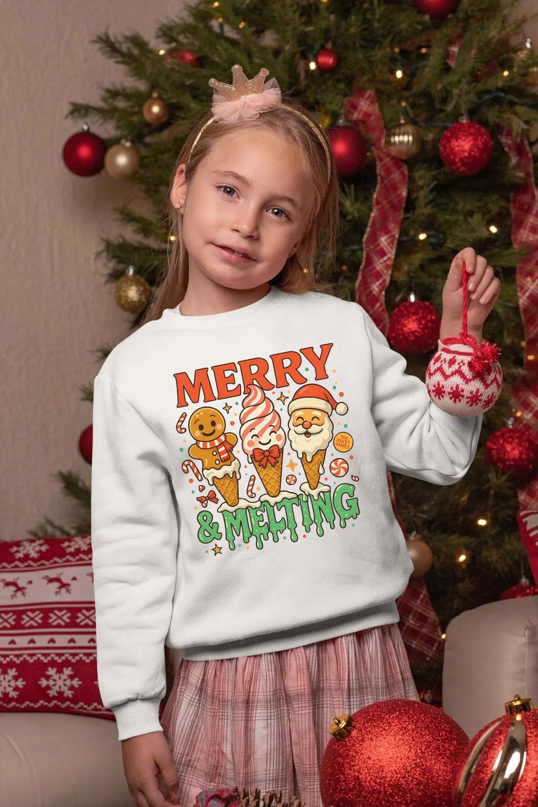 Funny Melting Ice Cream Christmas Sweatshirt: Kids Holiday Hoodie ...