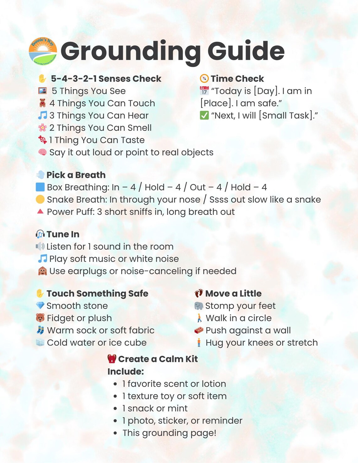 Grounding Techniques Guide | One Page Printable for Anxiety, ADHD ...