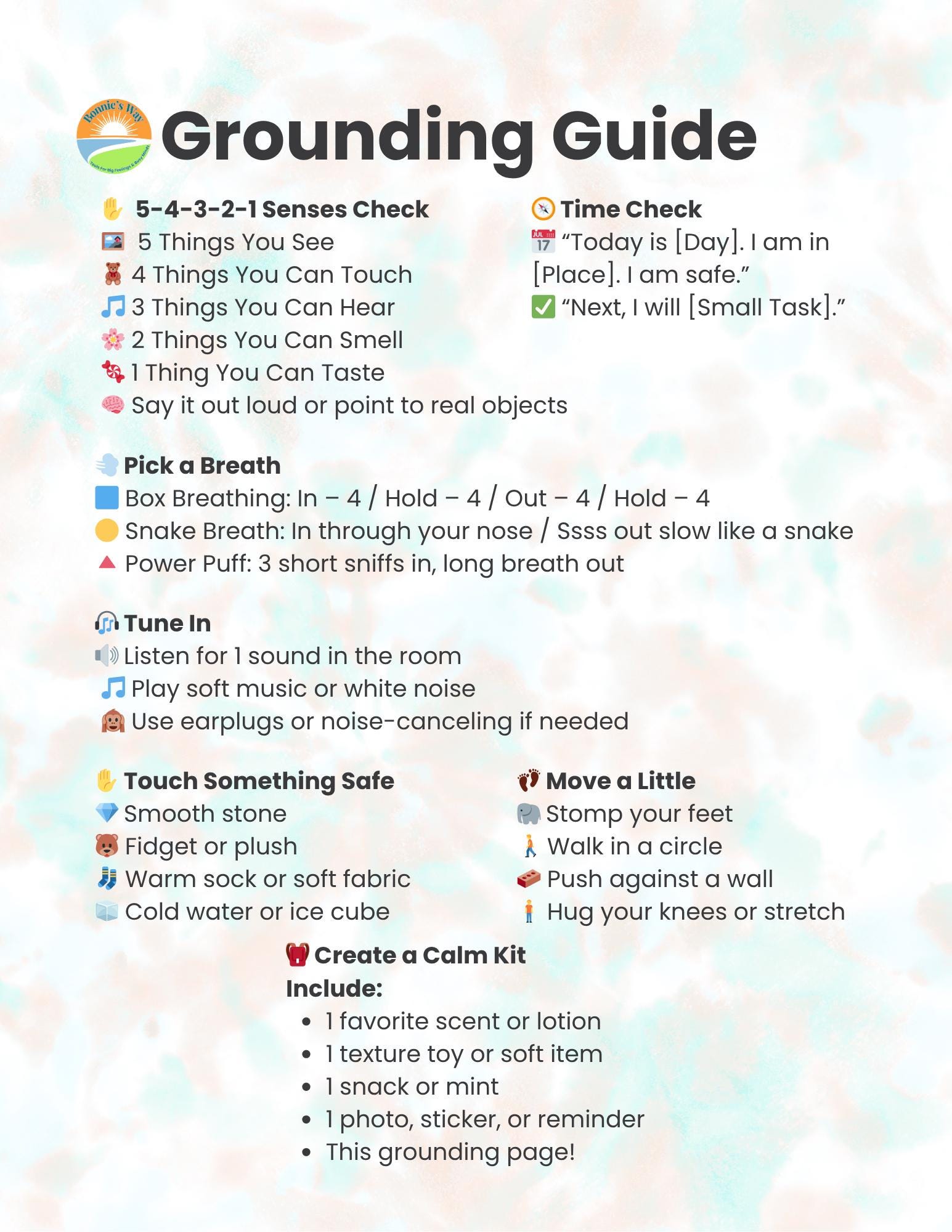 Grounding Techniques Guide | One Page Printable for Anxiety, ADHD ...