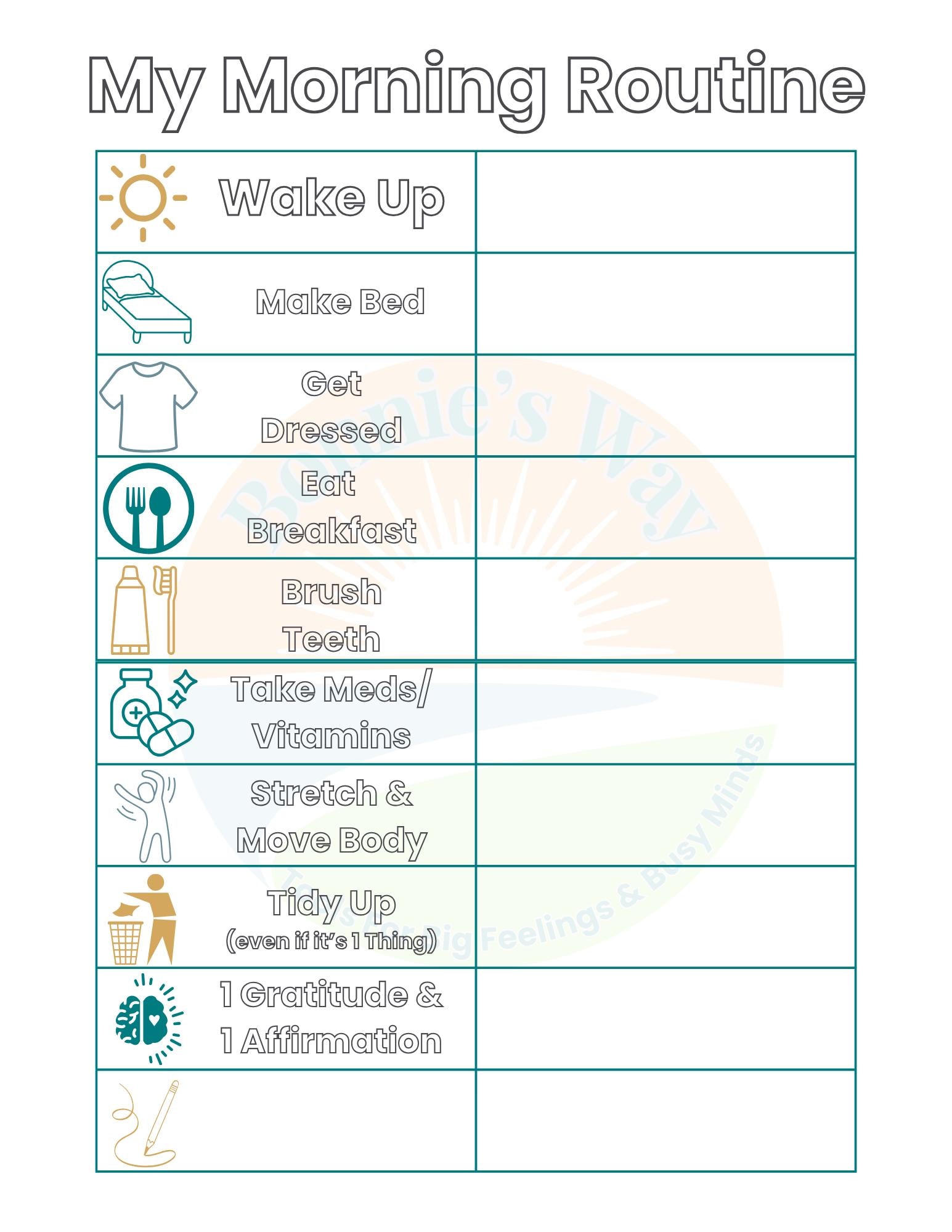 My Morning Routine Chart | Visual Schedule for Neurodivergent Adults ...