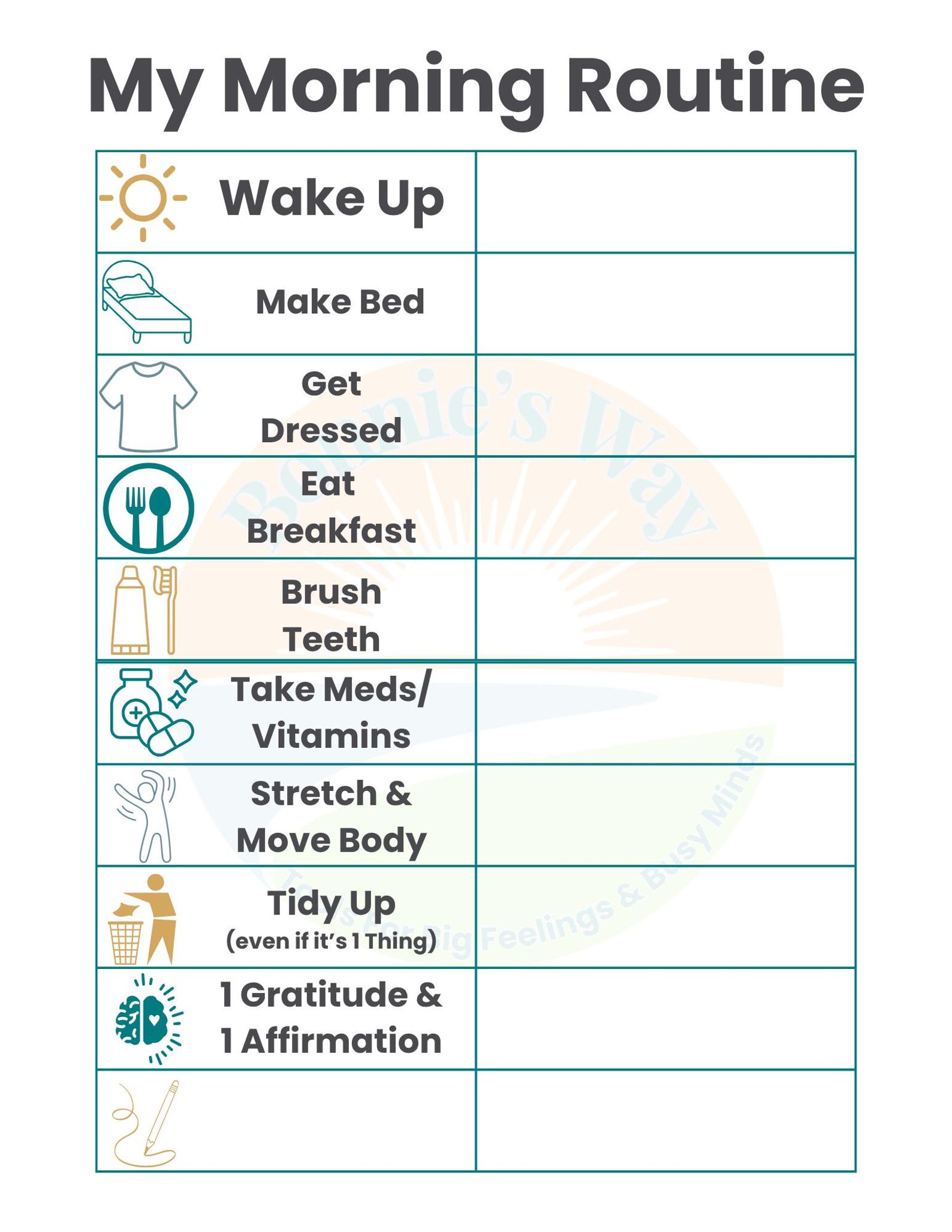 My Morning Routine Chart | Visual Schedule for Neurodivergent Adults ...
